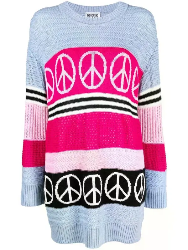 Moschino Peace Sign Colour-block Sweater Dress - Blue