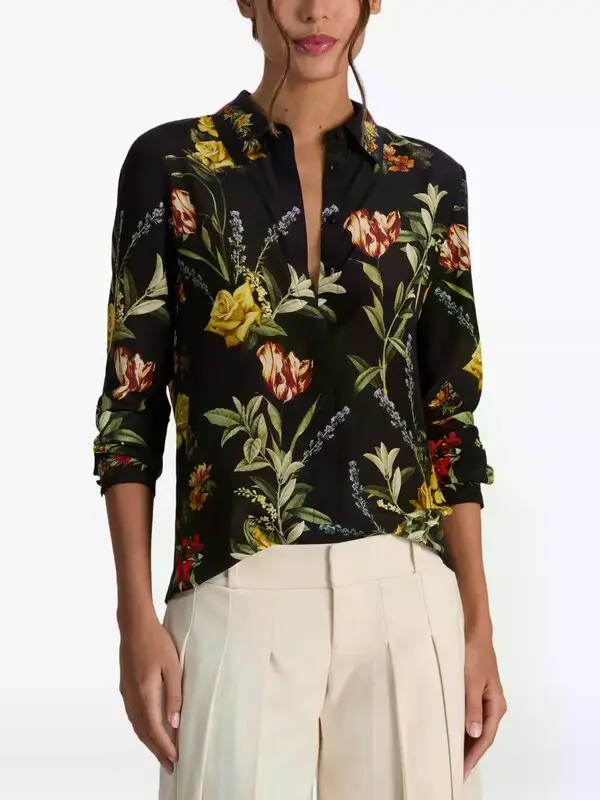 Alice + Olivia Floral Print Silk Shirt
