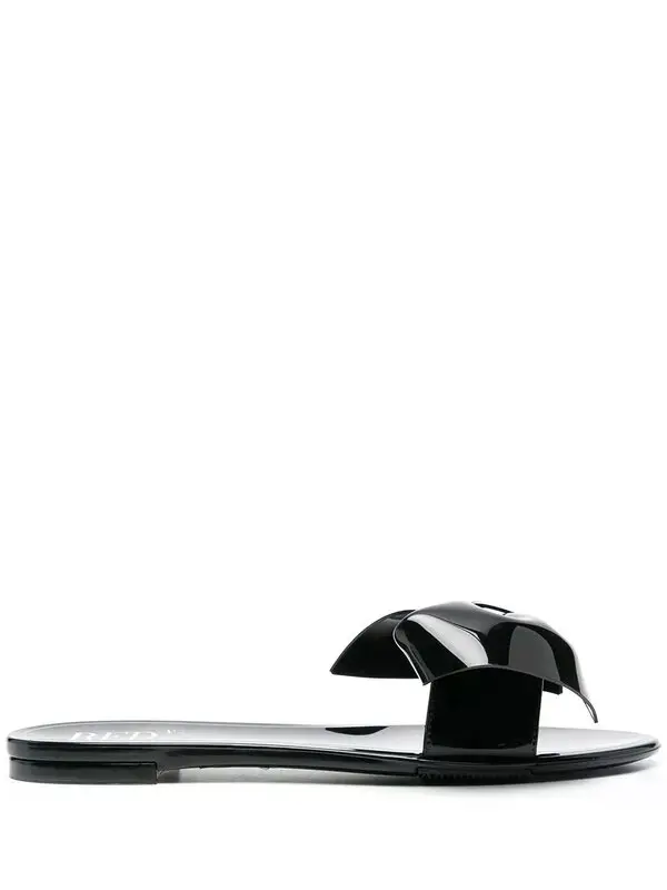 Red Valentino Bow-embellished Rubber Slides - Black
