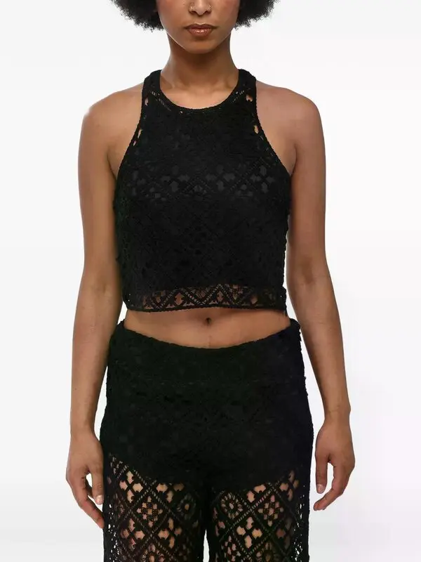 Off-White Crochet-knit Halter Neck Cropped Top - Black