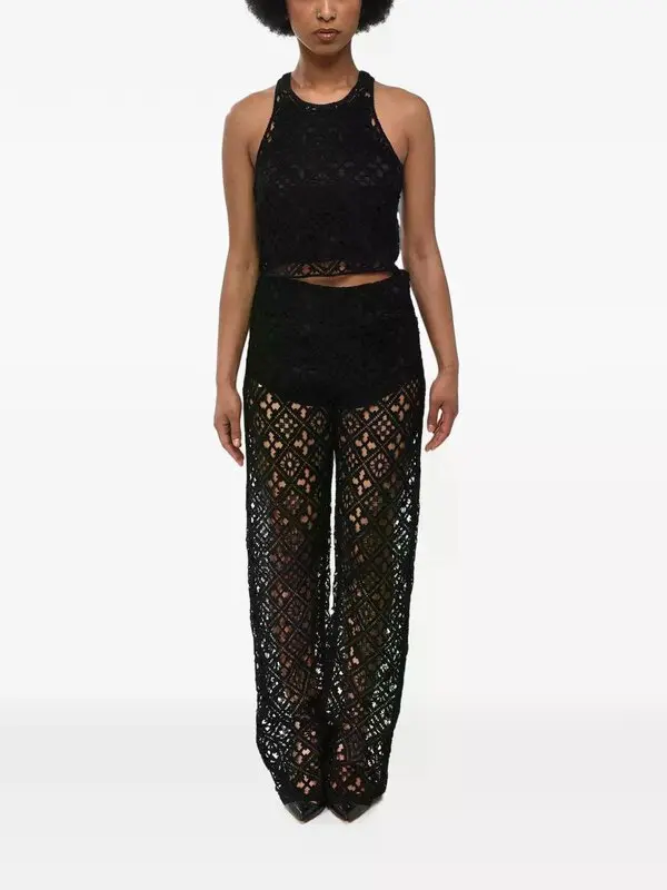 Off-White Crochet-knit Halter Neck Cropped Top - Black