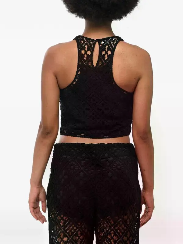 Off-White Crochet-knit Halter Neck Cropped Top - Black