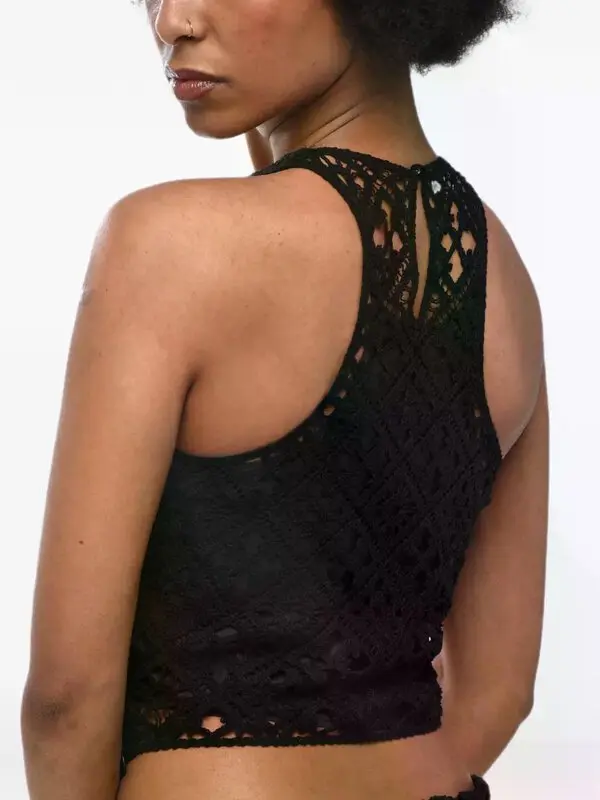 Off-White Crochet-knit Halter Neck Cropped Top - Black