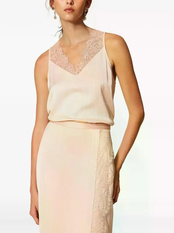 TWINSET Satin And Lace V-neck Sleeveless Top