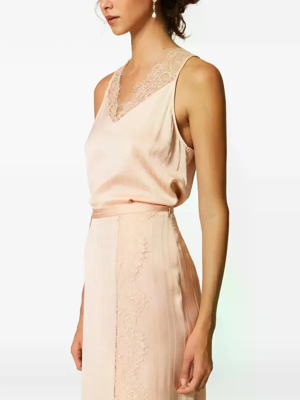 TWINSET Satin And Lace V-neck Sleeveless Top