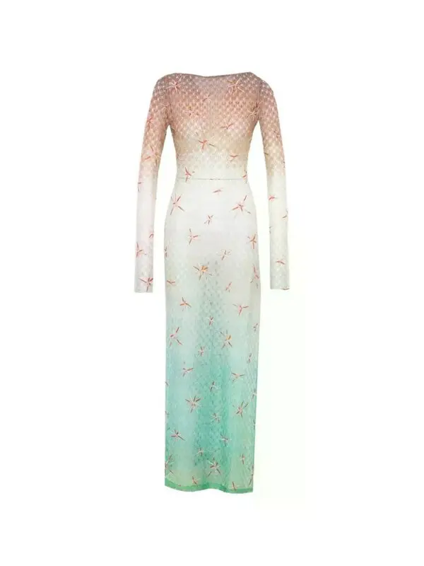 Missoni Long Cover-up Dress In Lamé Viscose With Dégradé Spiderweb Motif And Embroidery - Neutrals
