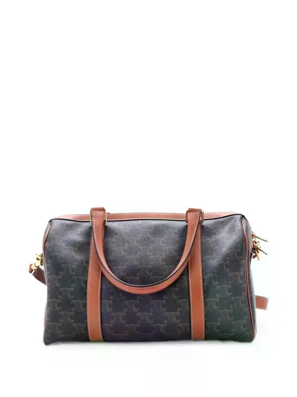 Celine Boston Bag Triomphe Coated Canvas Large Handbag - Brown