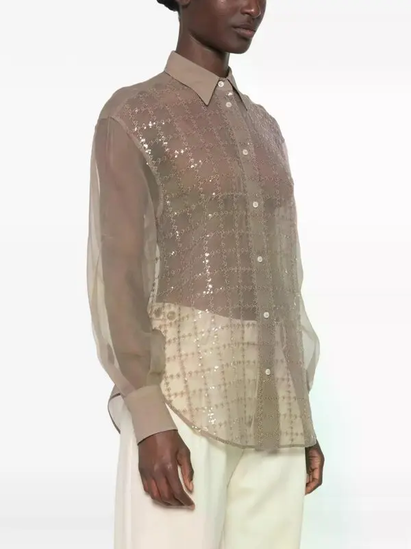 Brunello Cucinelli Sequin Embellished Semi-sheer Shirt - Brown