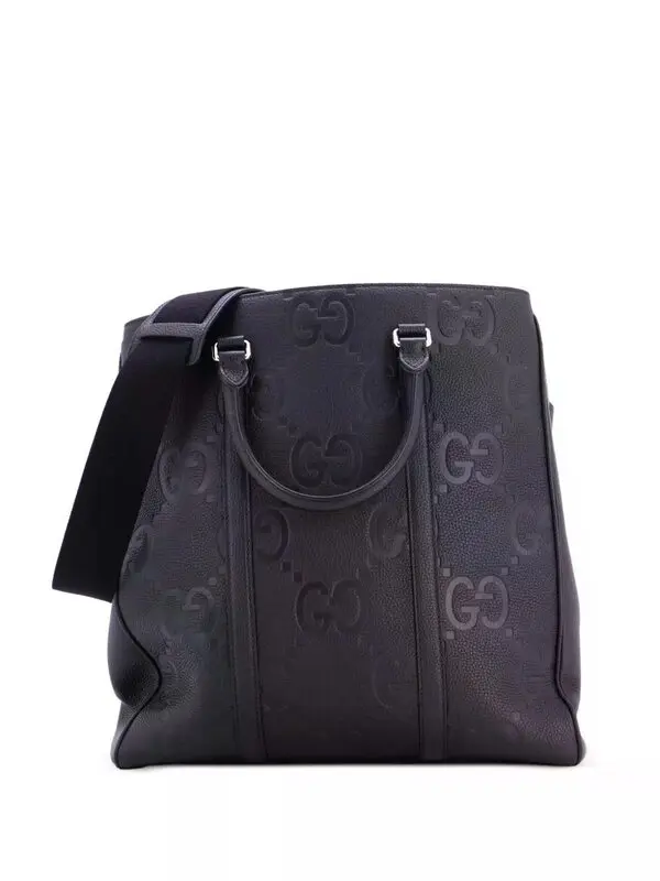 Gucci Vertical Structured Top Handle Open Tote Jumbo Gg Embossed Leather Medium Crossbody Bag - Black