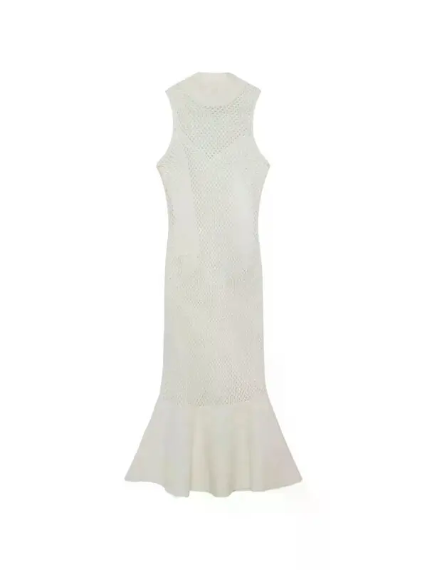 Simkhai Ivory Mesh-knit Mock Neck Sleeveless Flared Hem Dress