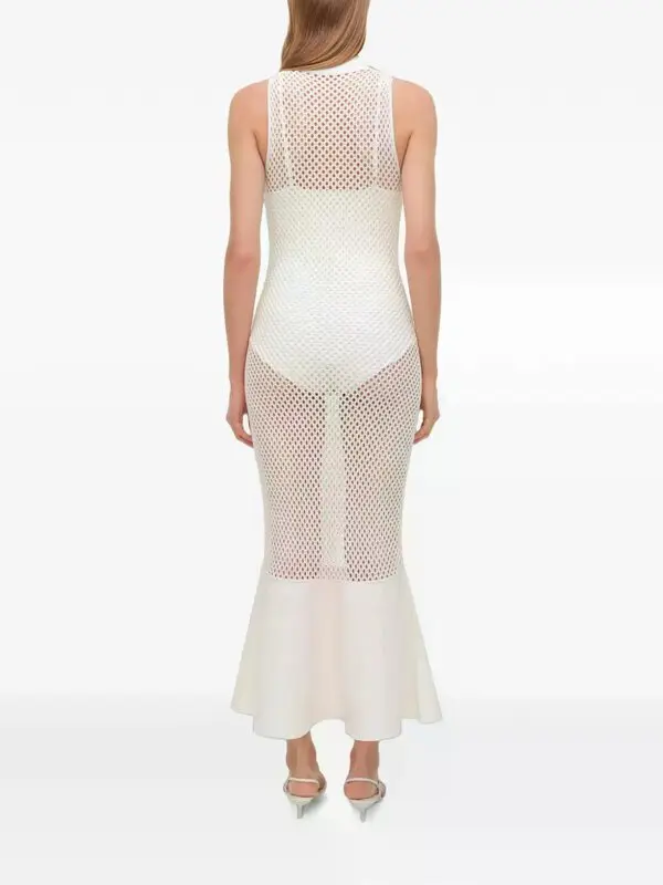 Simkhai Ivory Mesh-knit Mock Neck Sleeveless Flared Hem Dress