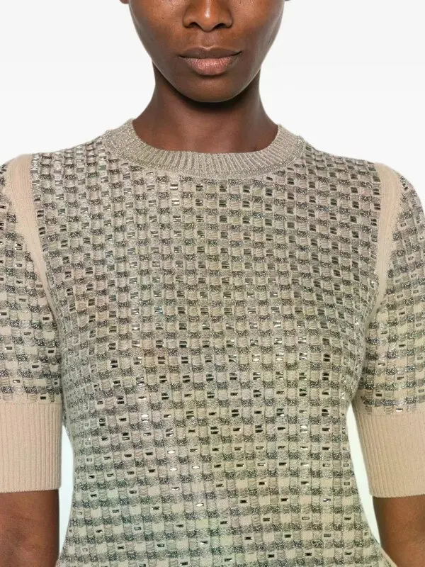 Ermanno Scervino Sequin-embellished Checkered Wool Sweater