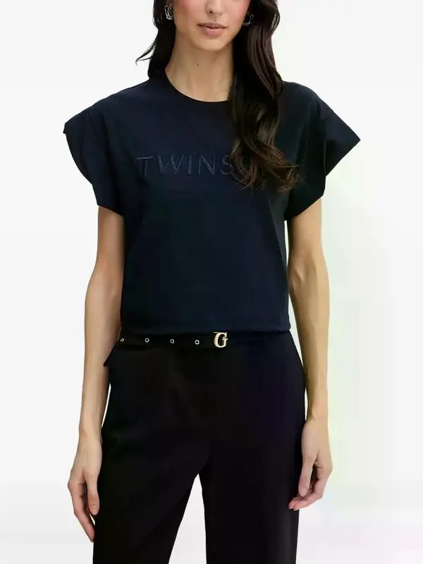 TWINSET Embroidered Logo Cap Sleeve T-shirt