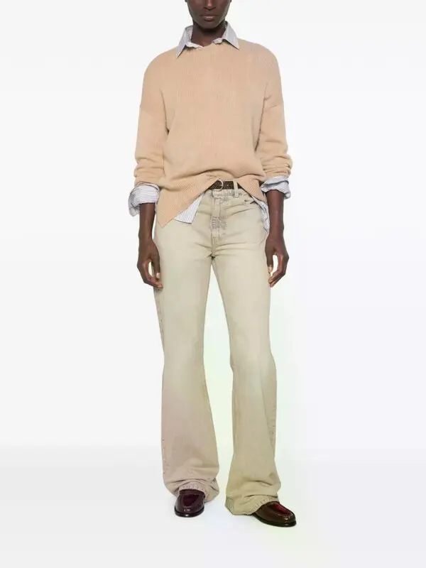 ALLUDE Ribbed-knit Crew Neck Sweater - Neutrals