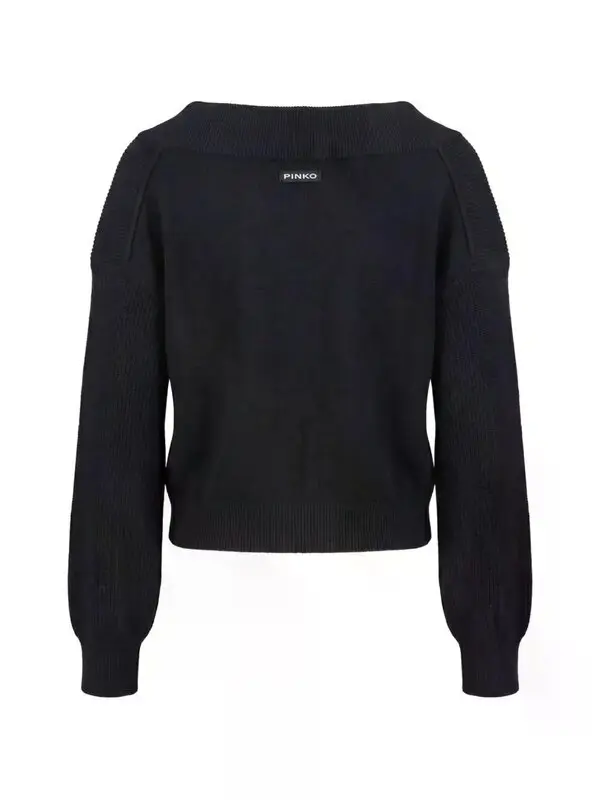 Pinko Cropped Wool V-neck Sweater With Balloon Sleeves