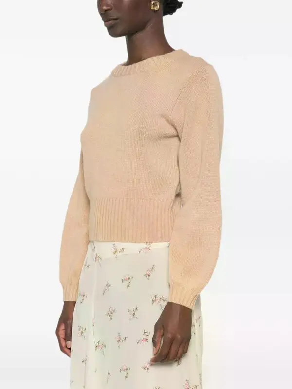 ALLUDE Ribbed Trim Long Sleeve Sweater