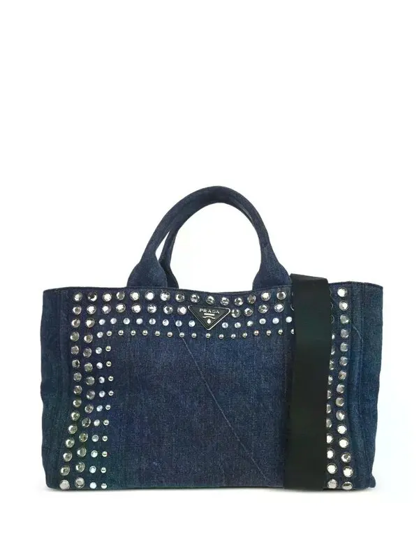 Prada 2010-2020s Canapa Studded-embellished Tote Bag - Blue
