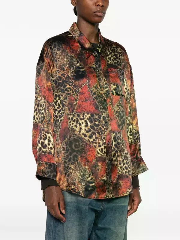 R13 Leopard Print Silk Button-down Shirt