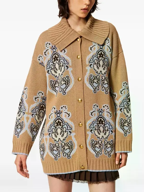 TWINSET Jacquard Wool Blend Knitted Cardigan