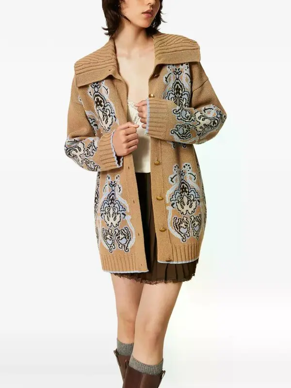 TWINSET Jacquard Wool Blend Knitted Cardigan