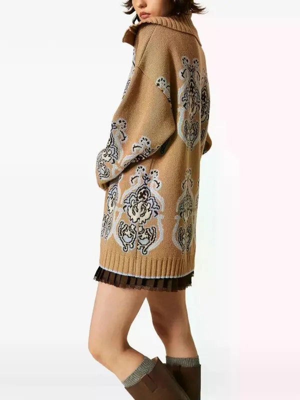 TWINSET Jacquard Wool Blend Knitted Cardigan