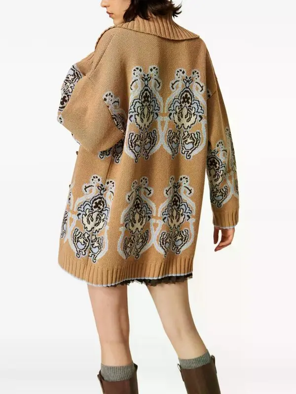 TWINSET Jacquard Wool Blend Knitted Cardigan