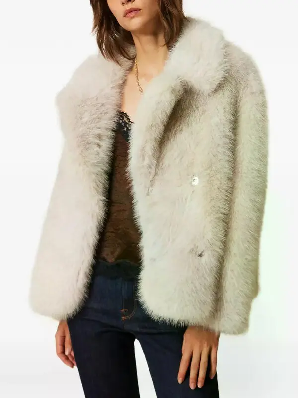 TWINSET Short Faux Fur Coat With Large Lapels