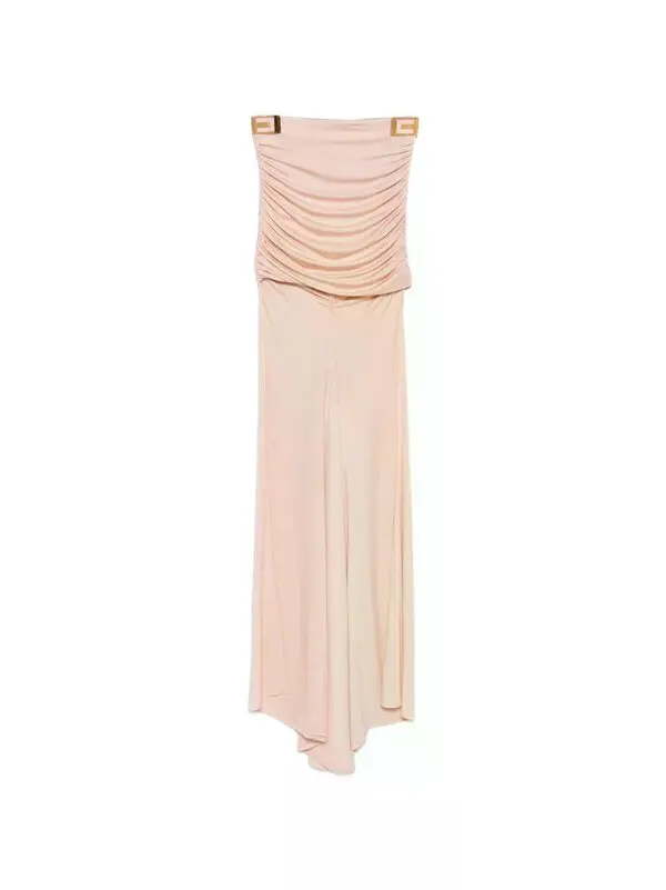 Elisabetta Franchi Ruched Asymmetric Skirt With Logo Plaque - Neutrals