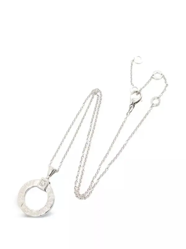 BVLGARI 18k White Gold Diamond Logo Pendant Necklace - Silver