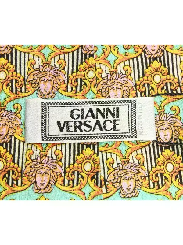 Versace Medusa Head Print Silk Neck Tie - Green