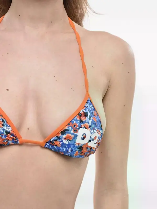 Dsquared2 Floral-print Logo-print Bikini Top
