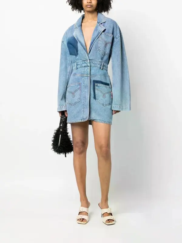 Moschino Notched-lapel Denim Mini Dress