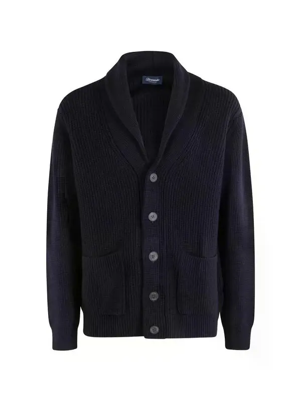 DRUMOHR Ribbed Knit Shawl Collar Cardigan - Blue