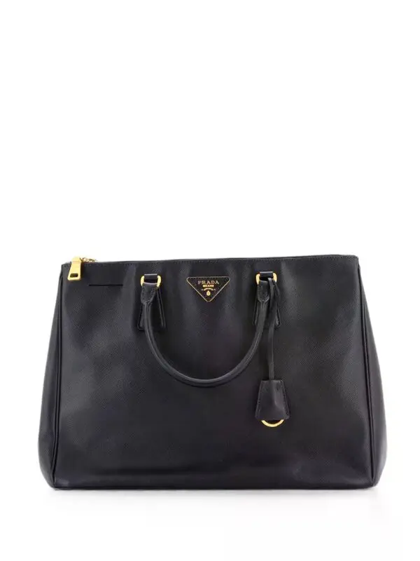 Prada Double Zip Lux Saffiano Leather Large Tote Bag - Black