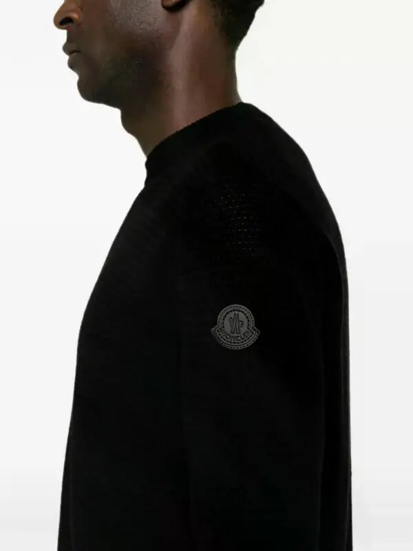 Moncler Logo Patch Waffle Knit Crew Neck Sweater