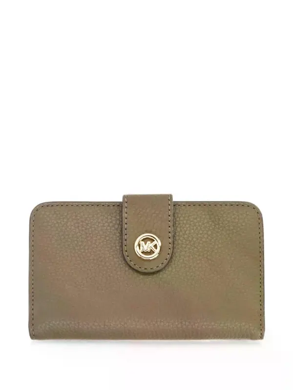 Michael Kors Medium Logo-plaque Pebbled-leather Wallet - Neutrals