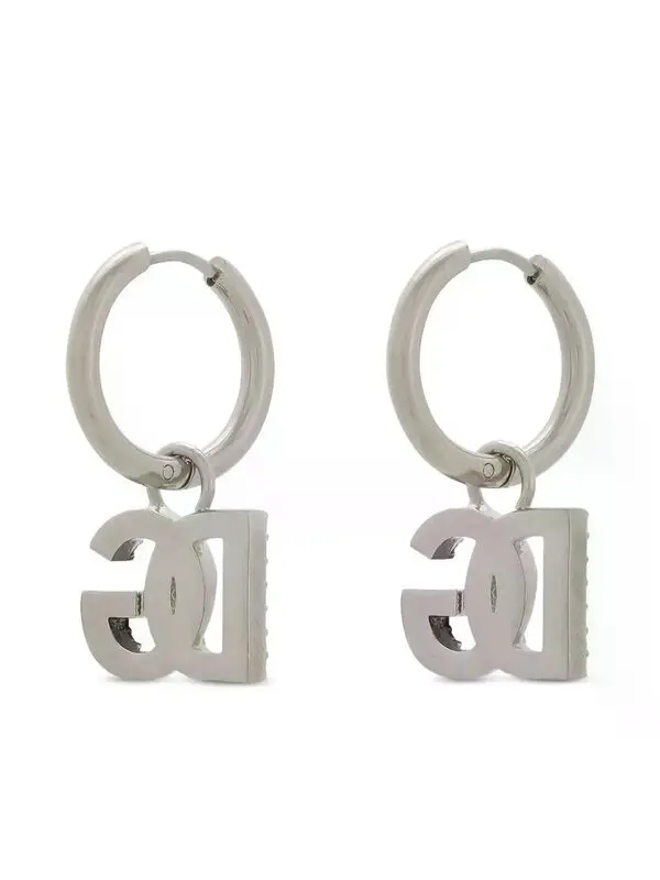 Dolce & Gabbana Logo-charm Polished Hoop Earrings - Silver