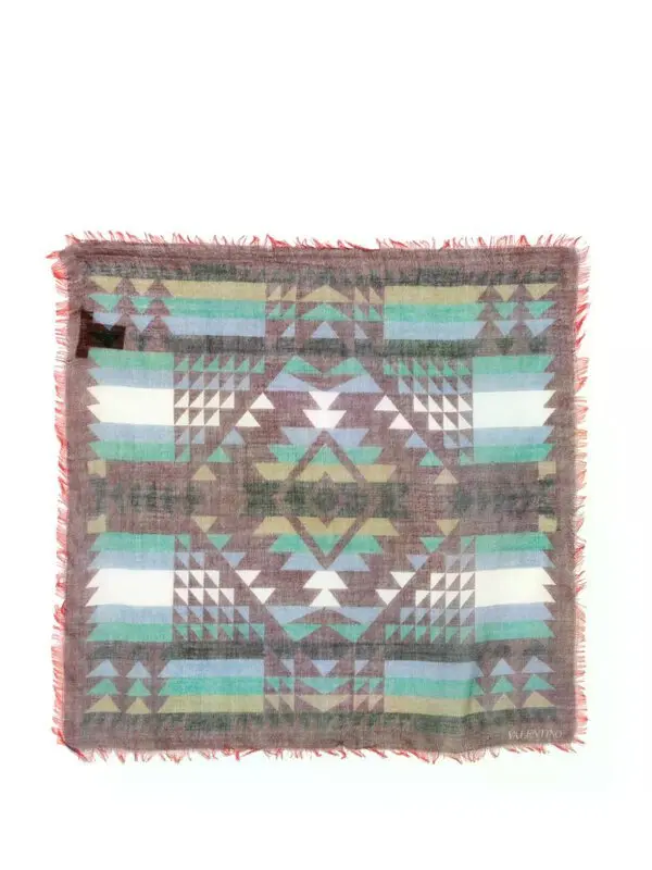 Valentino Garavani Geometric-pattern Frayed Scarf