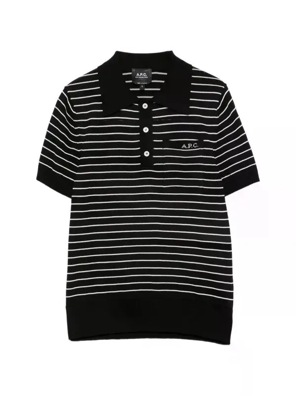 A.p.c. Striped Knit Polo Shirt - Black