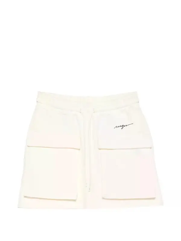 MSGM Cotton Jersey Drawstring Mini Skirt With Cargo Pockets - Neutrals