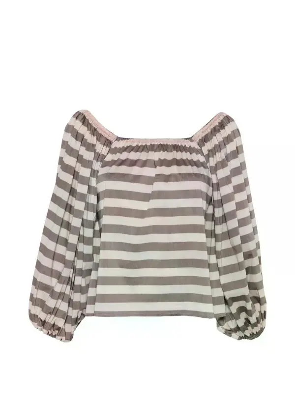 Camilla Striped Off-shoulder Top With Puff Sleeves
