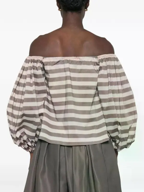 Camilla Striped Off-shoulder Top With Puff Sleeves