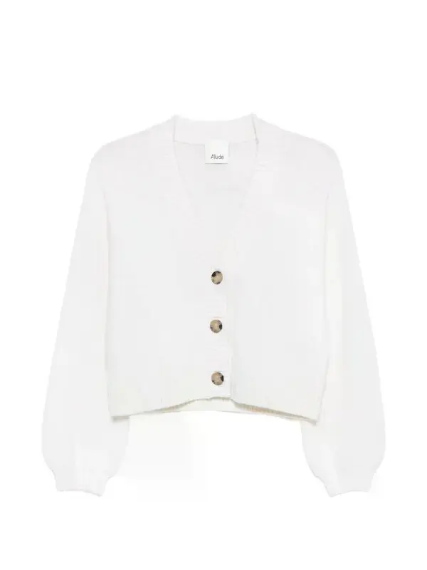 ALLUDE V-neck Cardigan With Ribbed Trim - White