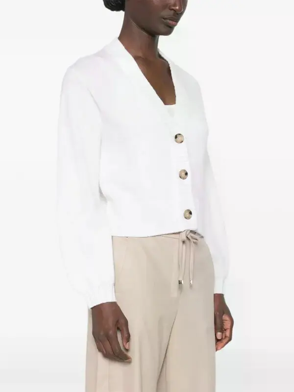 ALLUDE Ribbed-trim V-neck Cardigan - White