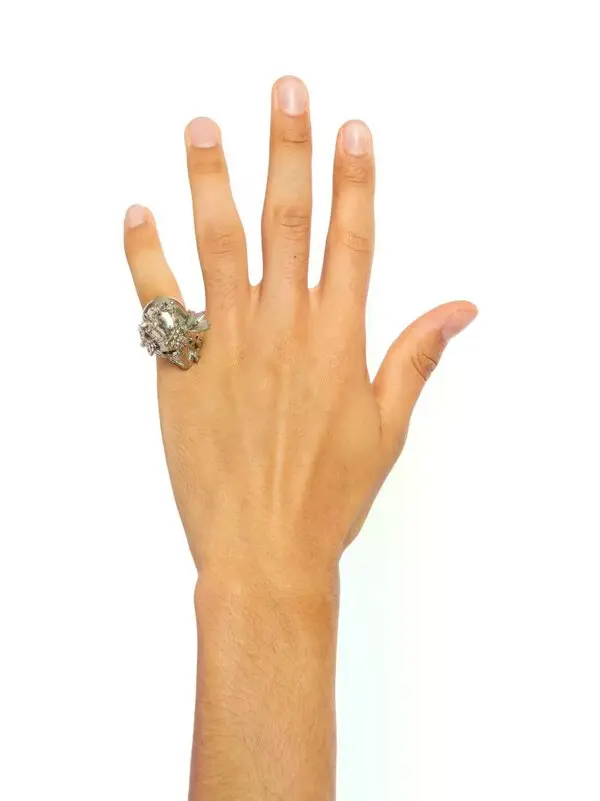 Alexander McQueen Skull Ring With Floral Embellishment