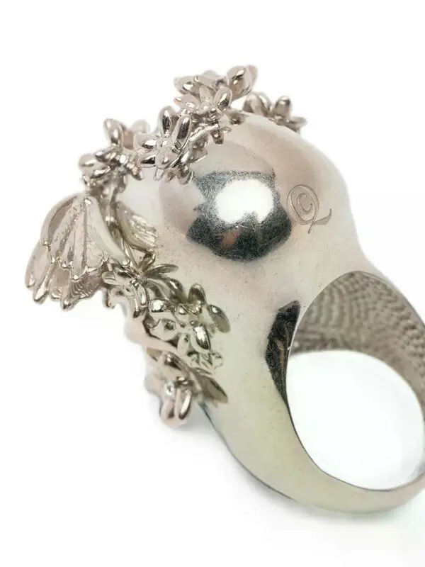 Alexander McQueen Skull Ring With Floral Embellishment