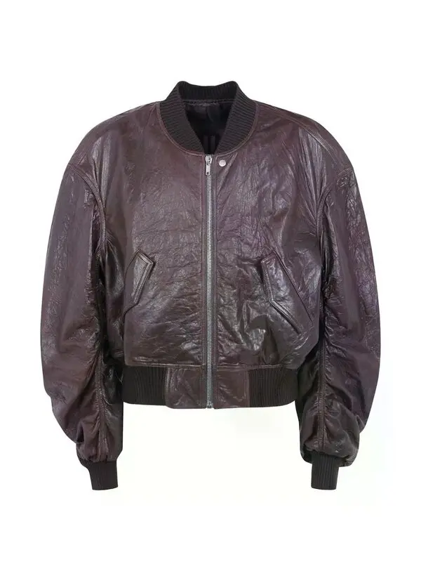 Rick Owens Crinkled Leather Bomber Jacket