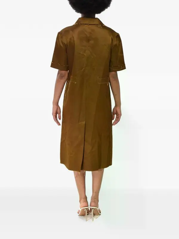 Off-White Midi Shirt Dress With Printed Logo And Raw-cut Edges