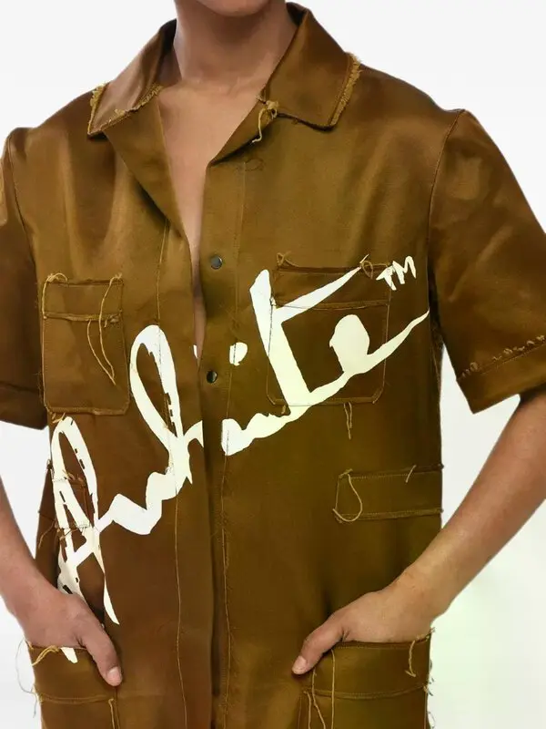 Off-White Midi Shirt Dress With Printed Logo And Raw-cut Edges