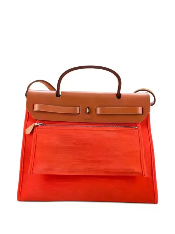 Hermès Herbag Zip Leather And Toile 31 Shoulder Bag - Orange